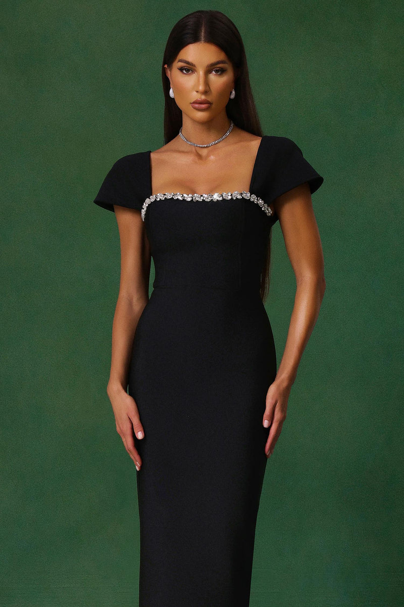 Romelle Short Sleeve Diamond Bandage Maxi Dress – Beishi